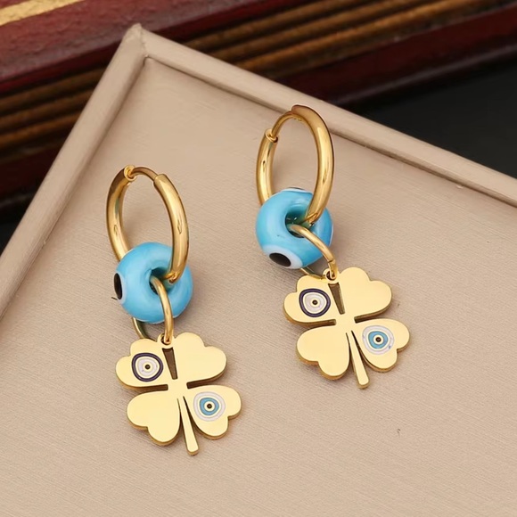 Jewelry | Earrings Clover Pendant With Evil Eye Enamel | Poshmark